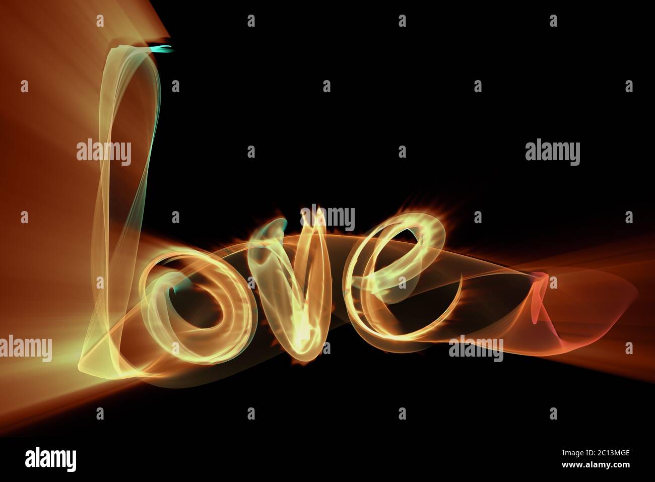 Love isolated word lettering written with fire flame or smoke on black ...