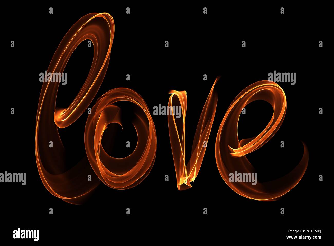 Love isolated word lettering written with fire flame or smoke on black ...