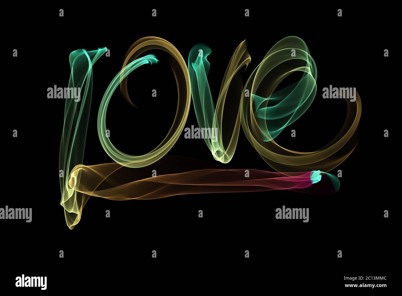 Love isolated word lettering written with fire flame or smoke on black ...