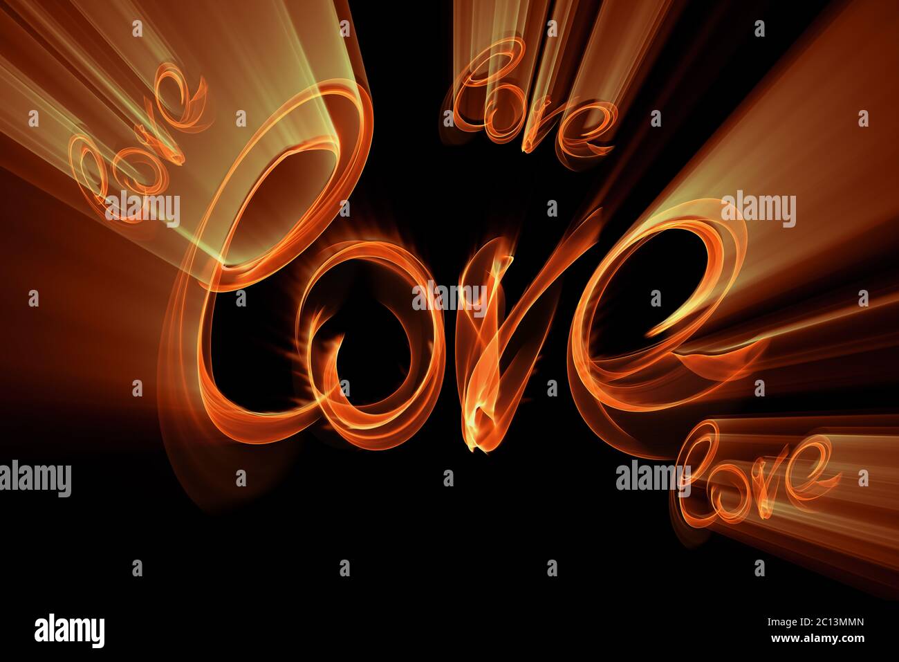 Love isolated word lettering written with fire flame or smoke on black ...