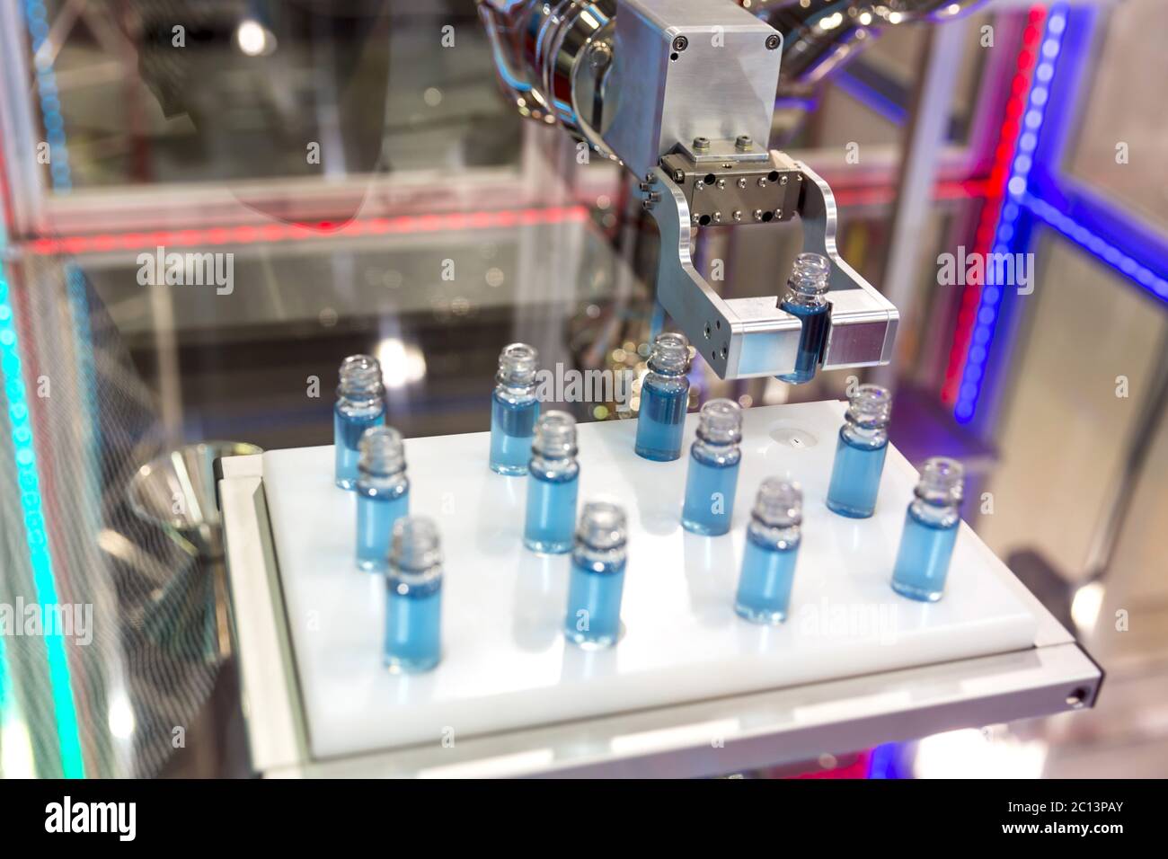 Robot mechanical arm with chemical tubes in a medical laboratory Stock ...