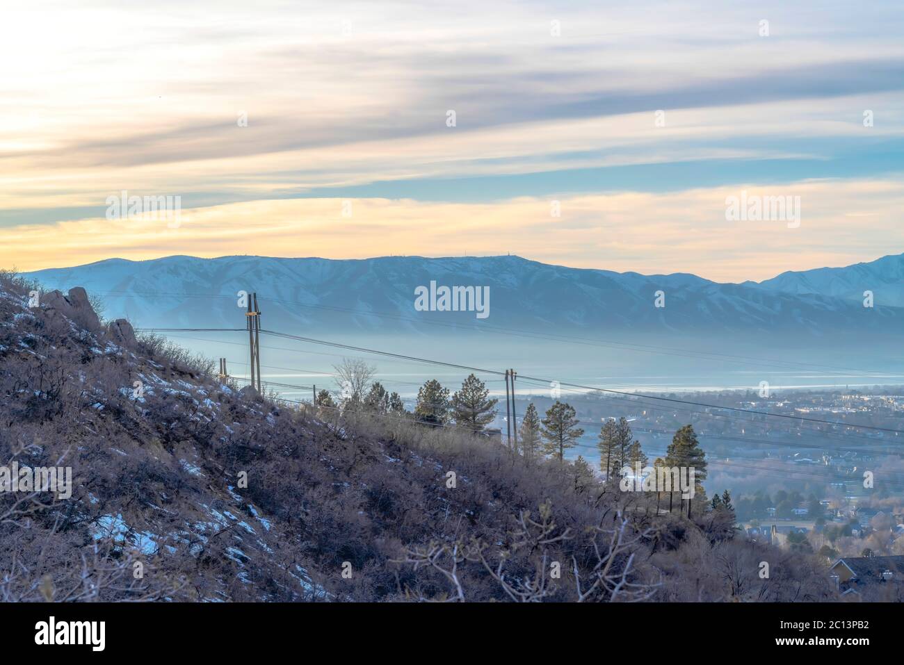 Provo Canyon Utah landscape of hill overlooking the valley and distant ...
