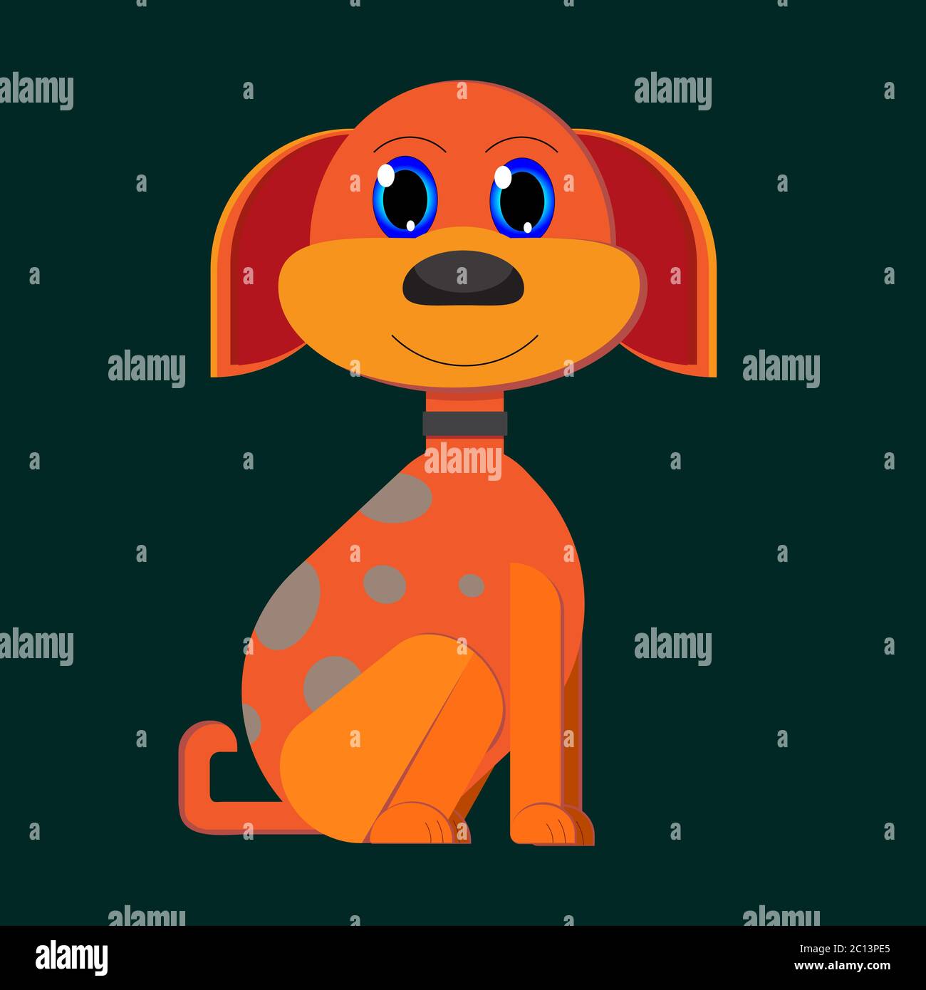 Happy cartoon puppy sitting, Portrait of cute little dog wearing collar ...