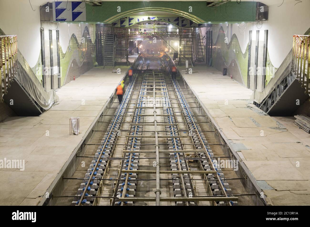 Subway rails during tunnel construction Stock Photo - Alamy