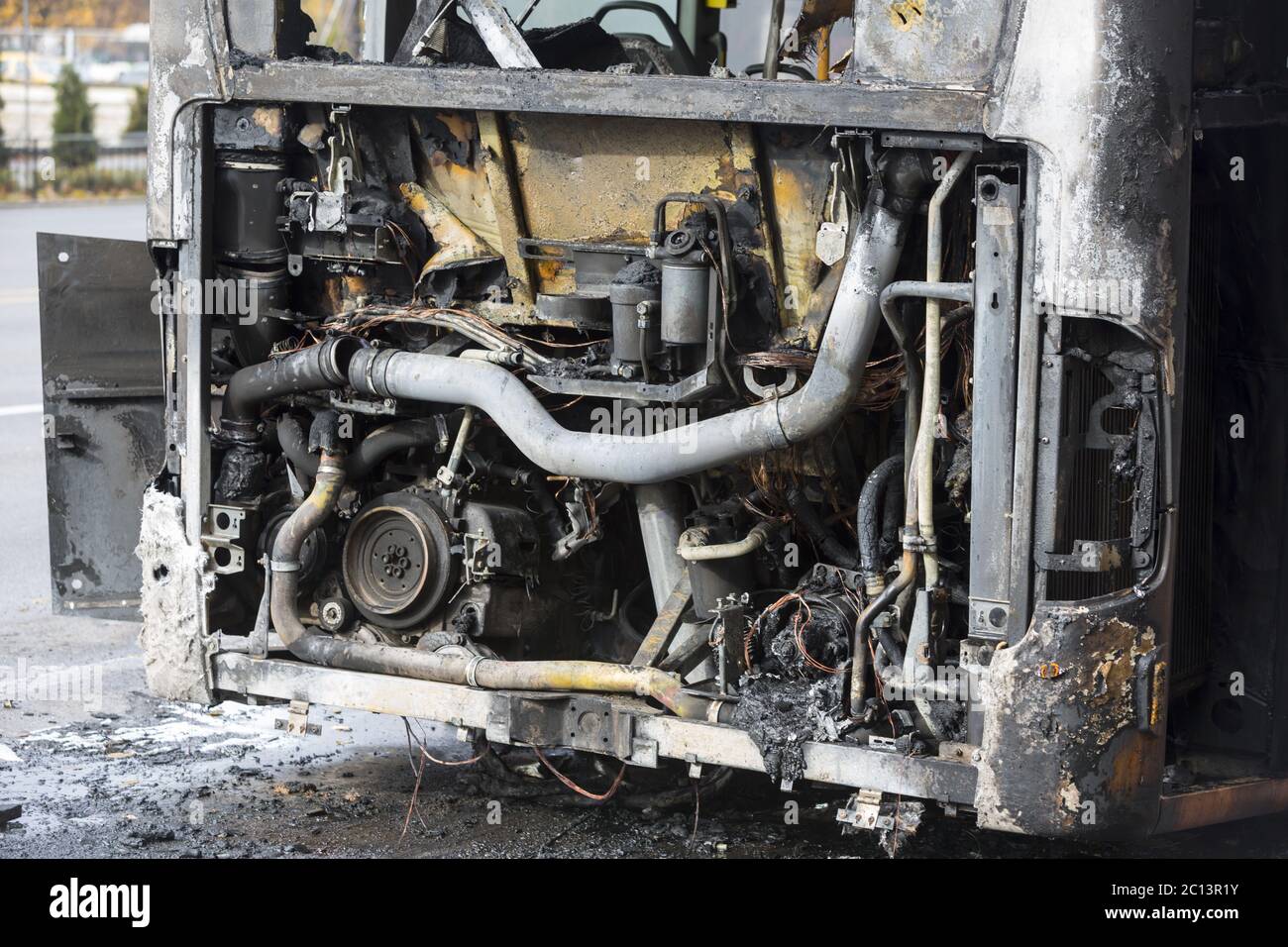 Burnt public traffic bus Stock Photo - Alamy