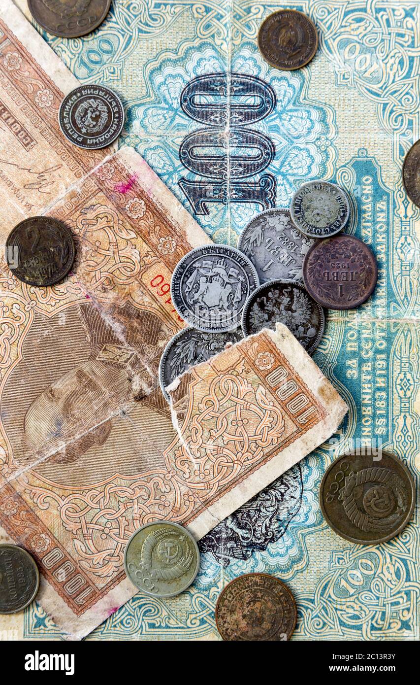 Old expired coins and banknotes. USSR coins and silver coins Stock ...