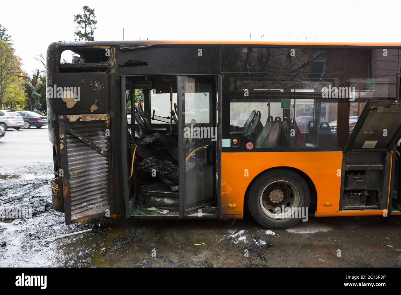 Burnt public traffic bus Stock Photo - Alamy