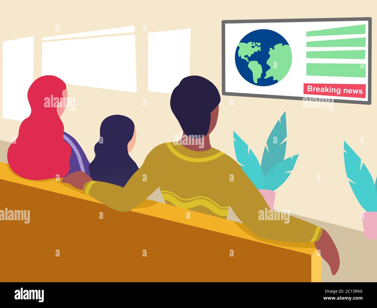 Family watching news on TV at home,announcement , promotion, news ...