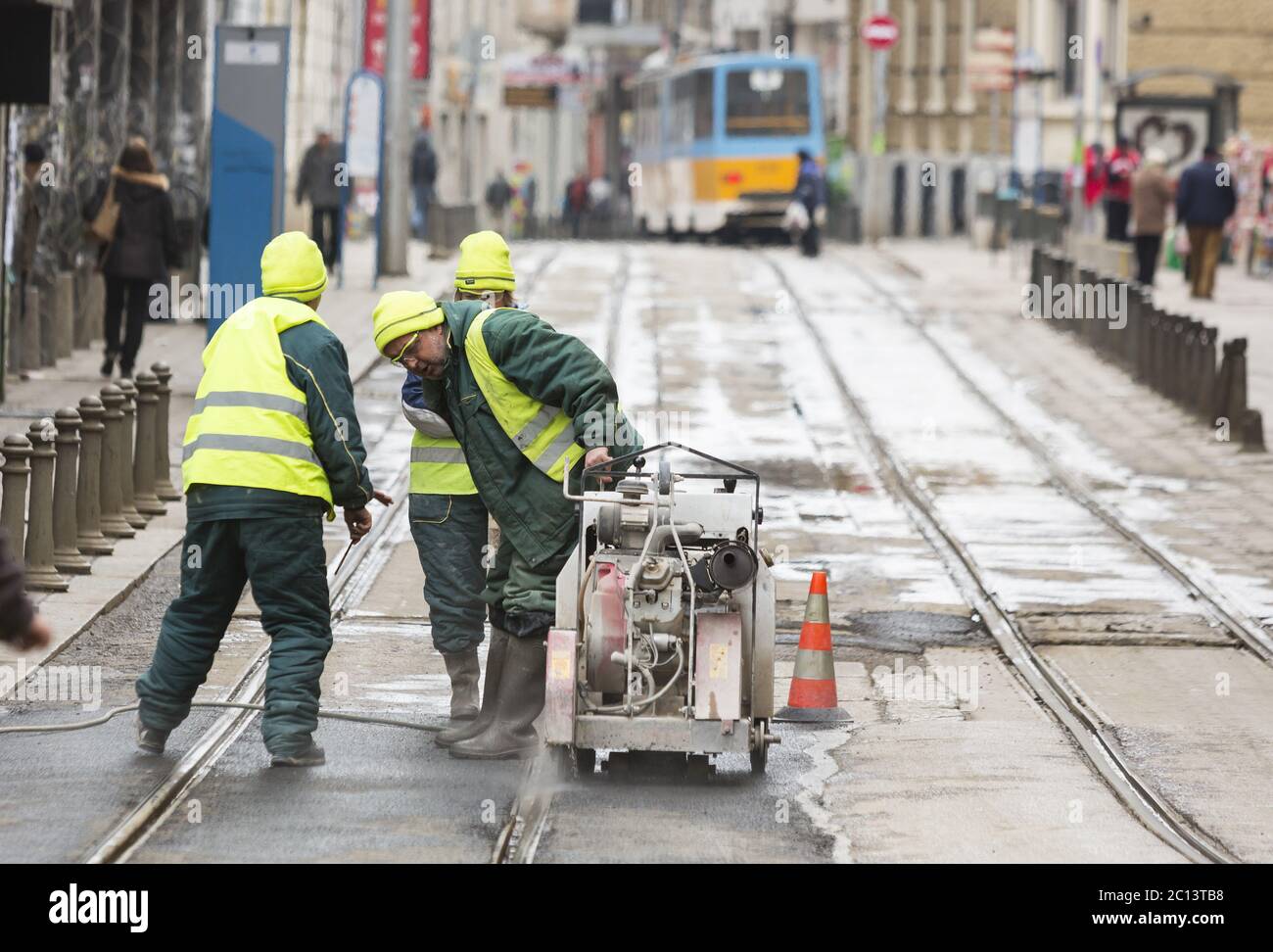 Laying tram rails hi-res stock photography and images - Alamy