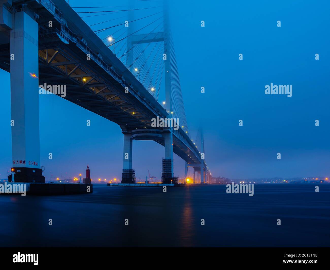 View of Yokohama Bay Bridge from Daikoku Pier West Park during the blue ...