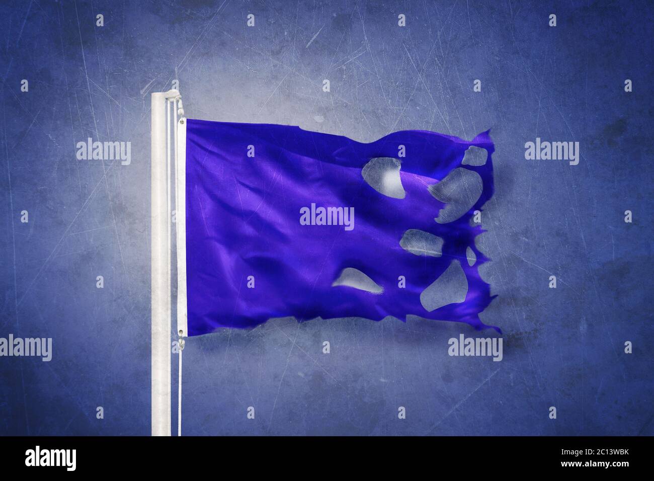 Torn Blue flag flying against grunge background Stock Photo - Alamy