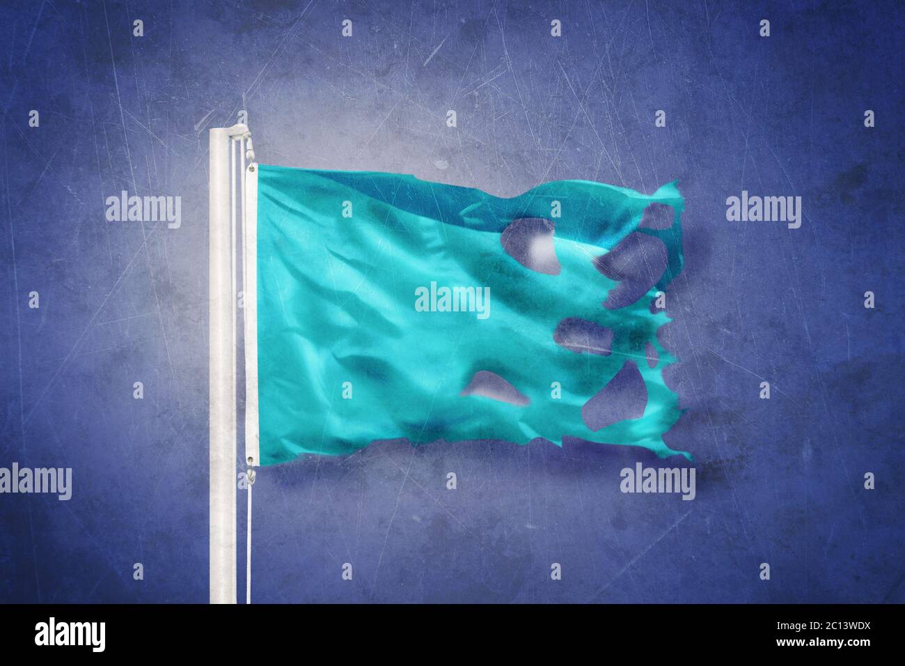 Torn cyan flag flying against grunge background Stock Photo - Alamy