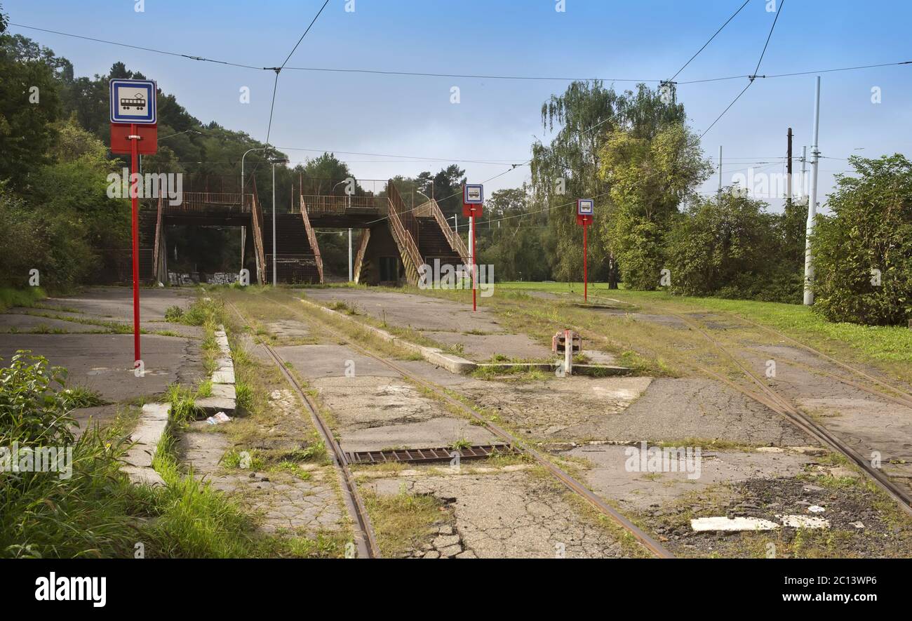 Prague tram ways on a tram ring Stock Photo - Alamy