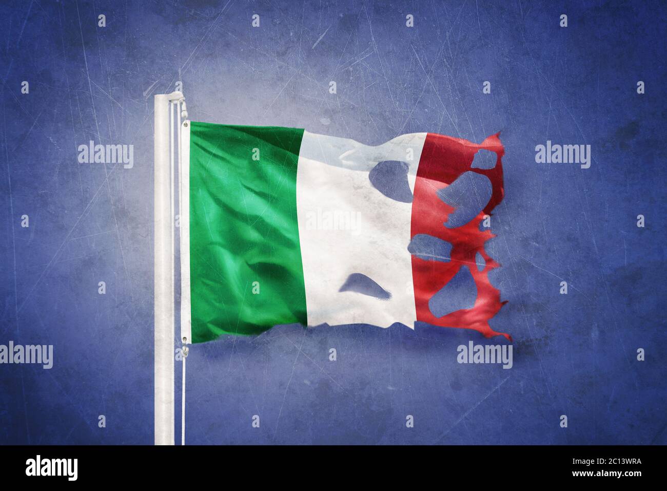 Torn flag of Italy flying against grunge background Stock Photo - Alamy