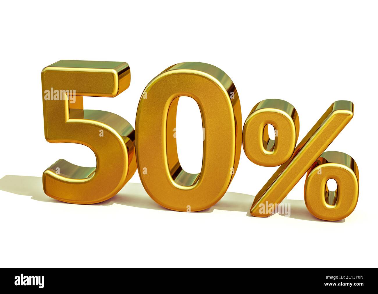 3d Gold 50 Percent Sign Stock Photo - Alamy