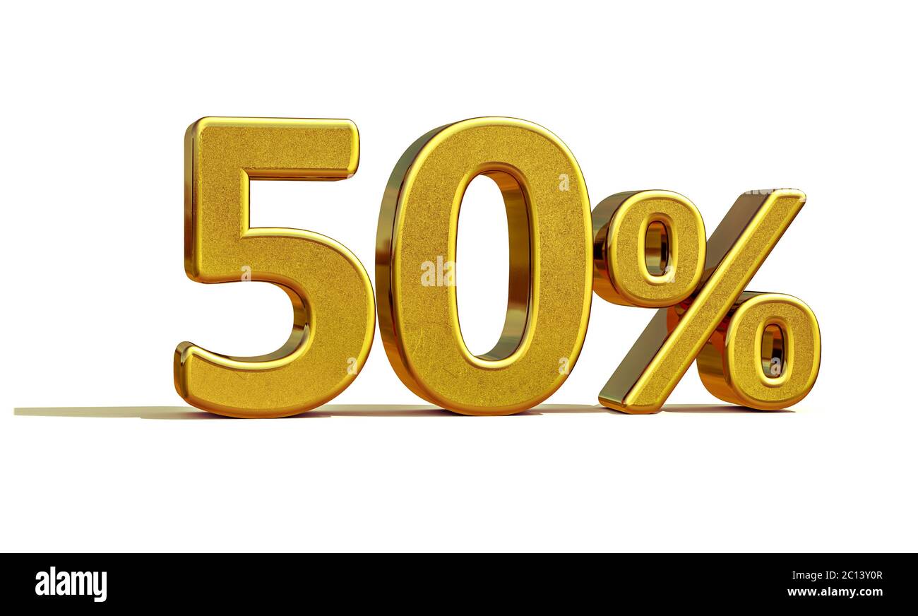3d Gold 50 Percent Sign Stock Photo - Alamy