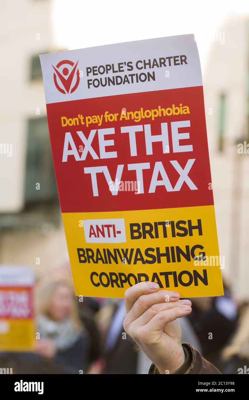 An anti BBC demonstration, outside Broadcasting House, the HQ of the ...
