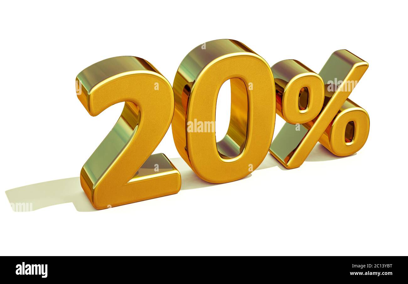 3d Gold 20 Twenty Percent Discount Sign Stock Photo - Alamy
