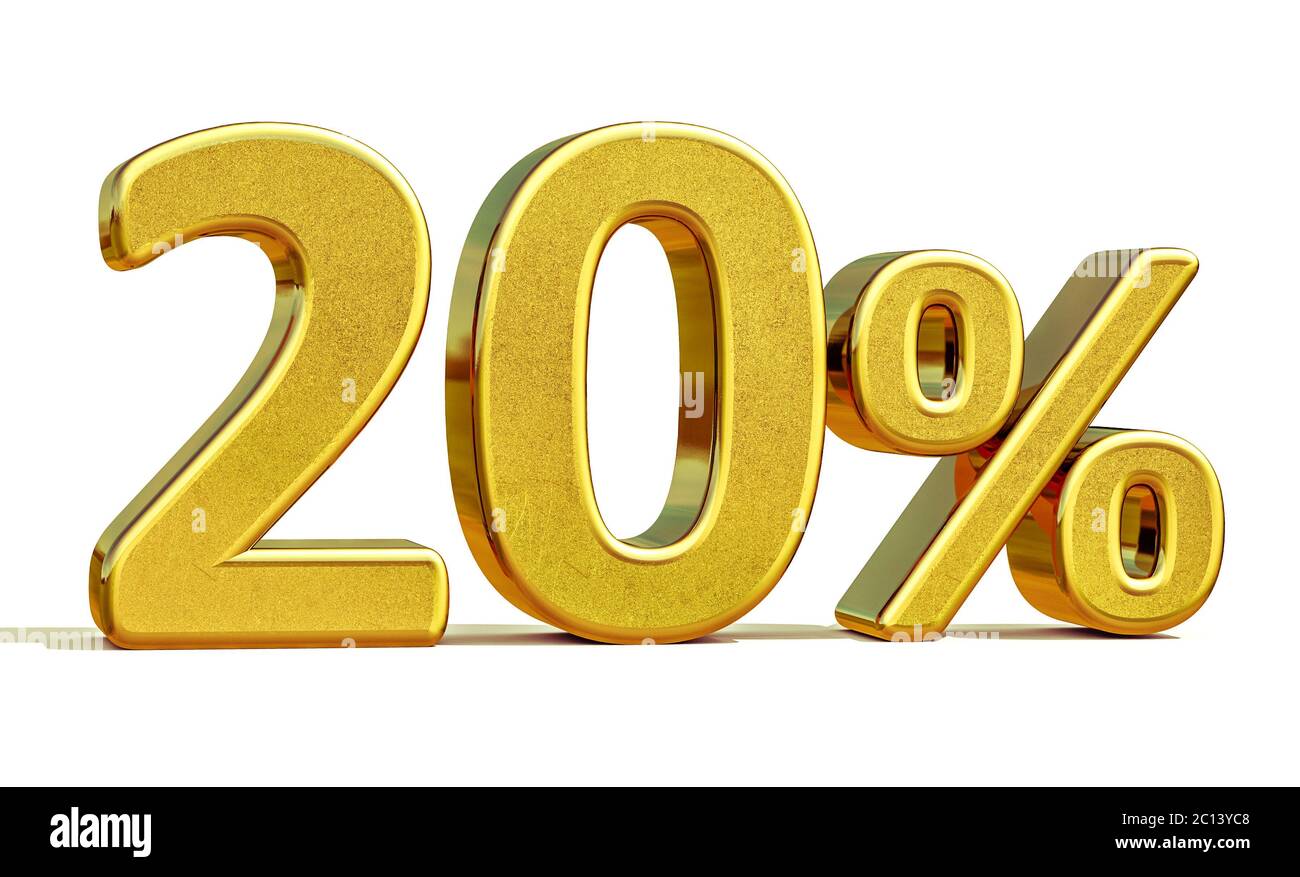 3d Gold 20 Twenty Percent Discount Sign Stock Photo - Alamy
