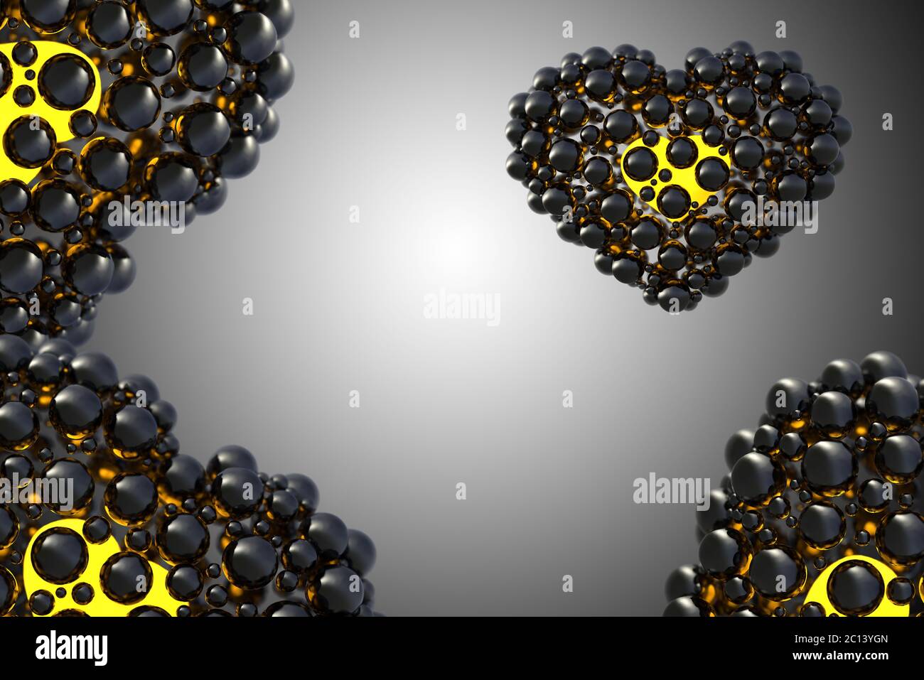 black heart made of spheres with reflections isolated on space ...