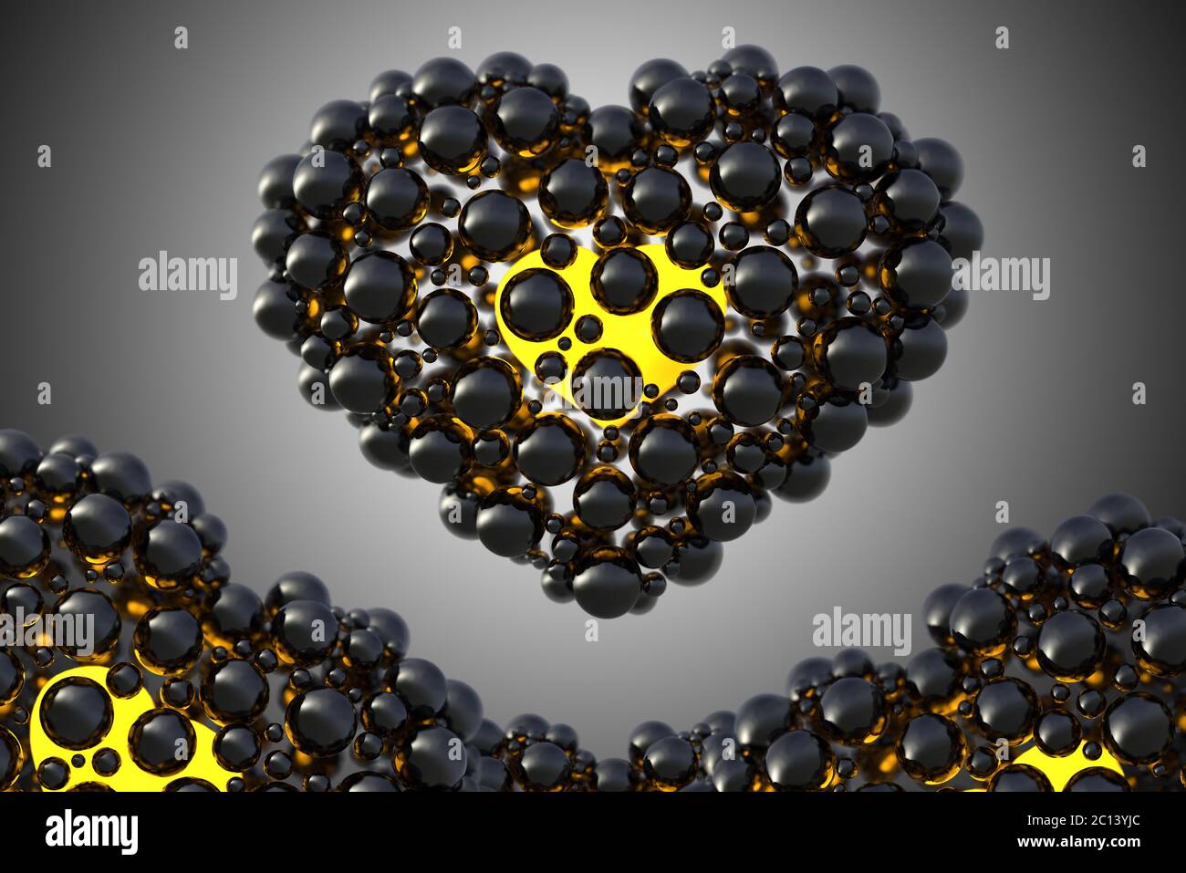 black heart made of spheres with reflections isolated on space ...