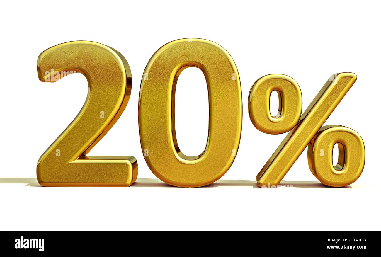 3d Gold 20 Twenty Percent Discount Sign Stock Photo - Alamy