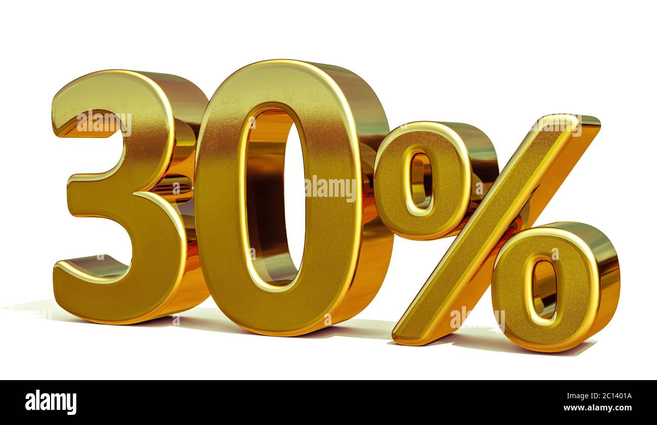 3d Gold 30 Thirty Percent Discount Sign Stock Photo - Alamy