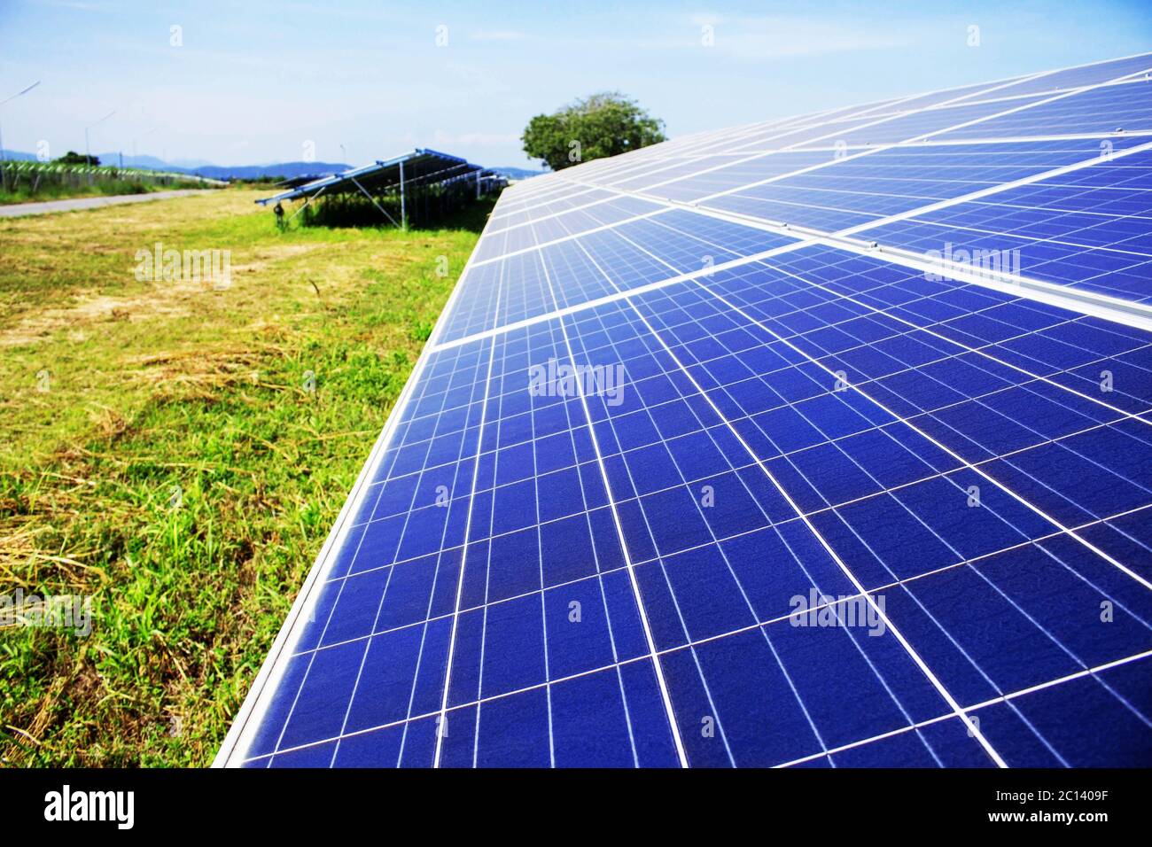 Solar panels on the lawn Stock Photo - Alamy