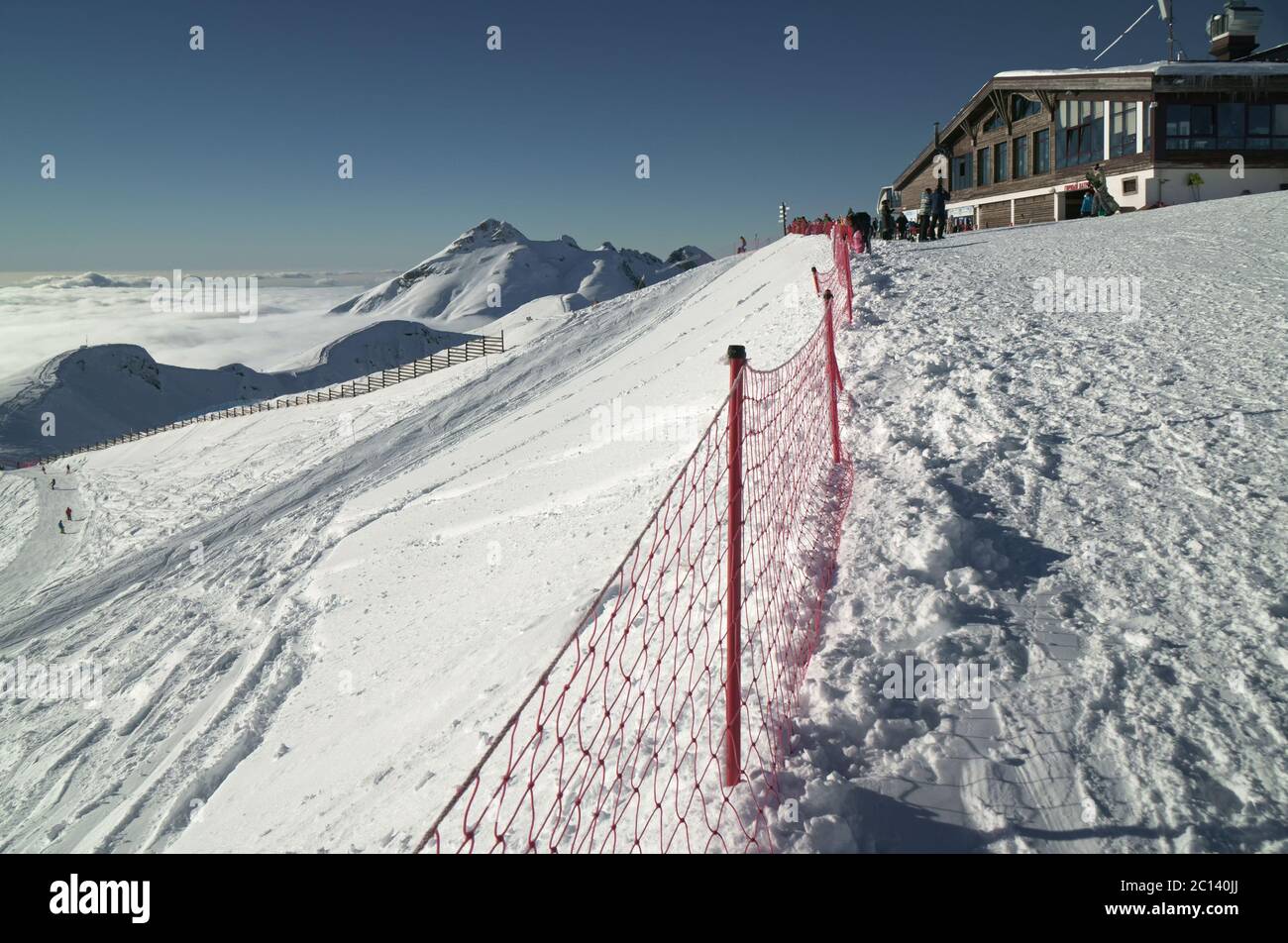 Southern slope of Rosa Peak 2320 meters above sea level in ski resort ...