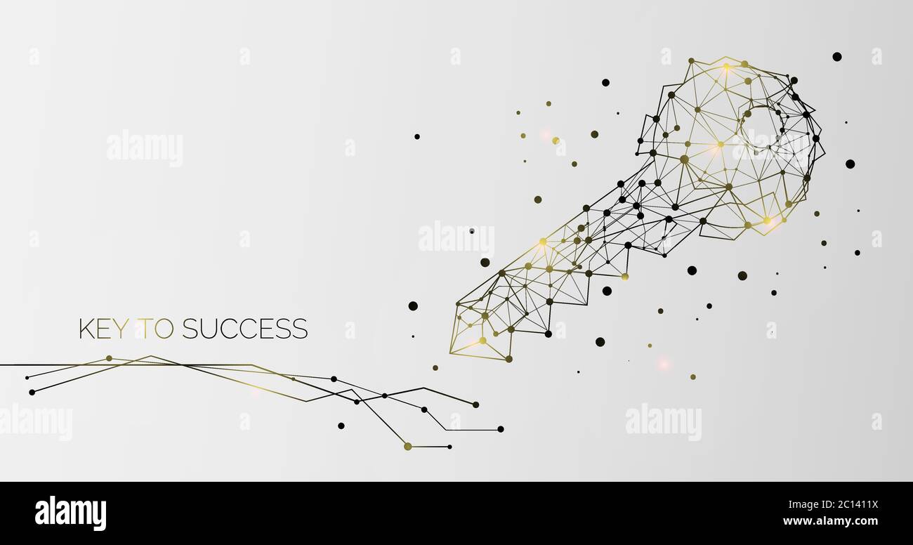 Business achievement concept. Vector illustration with polygonal key on ...