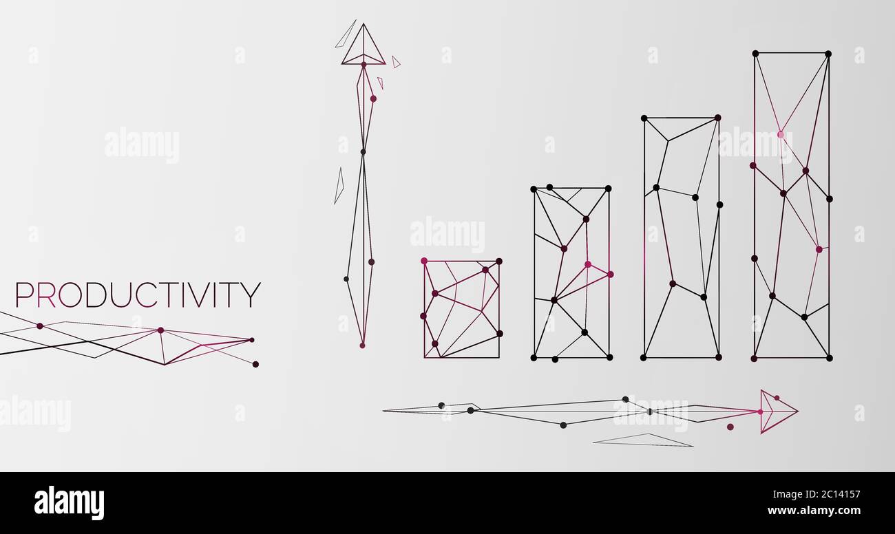 Vector illustration with word PRODUCTIVITY and growing graphs on grey ...