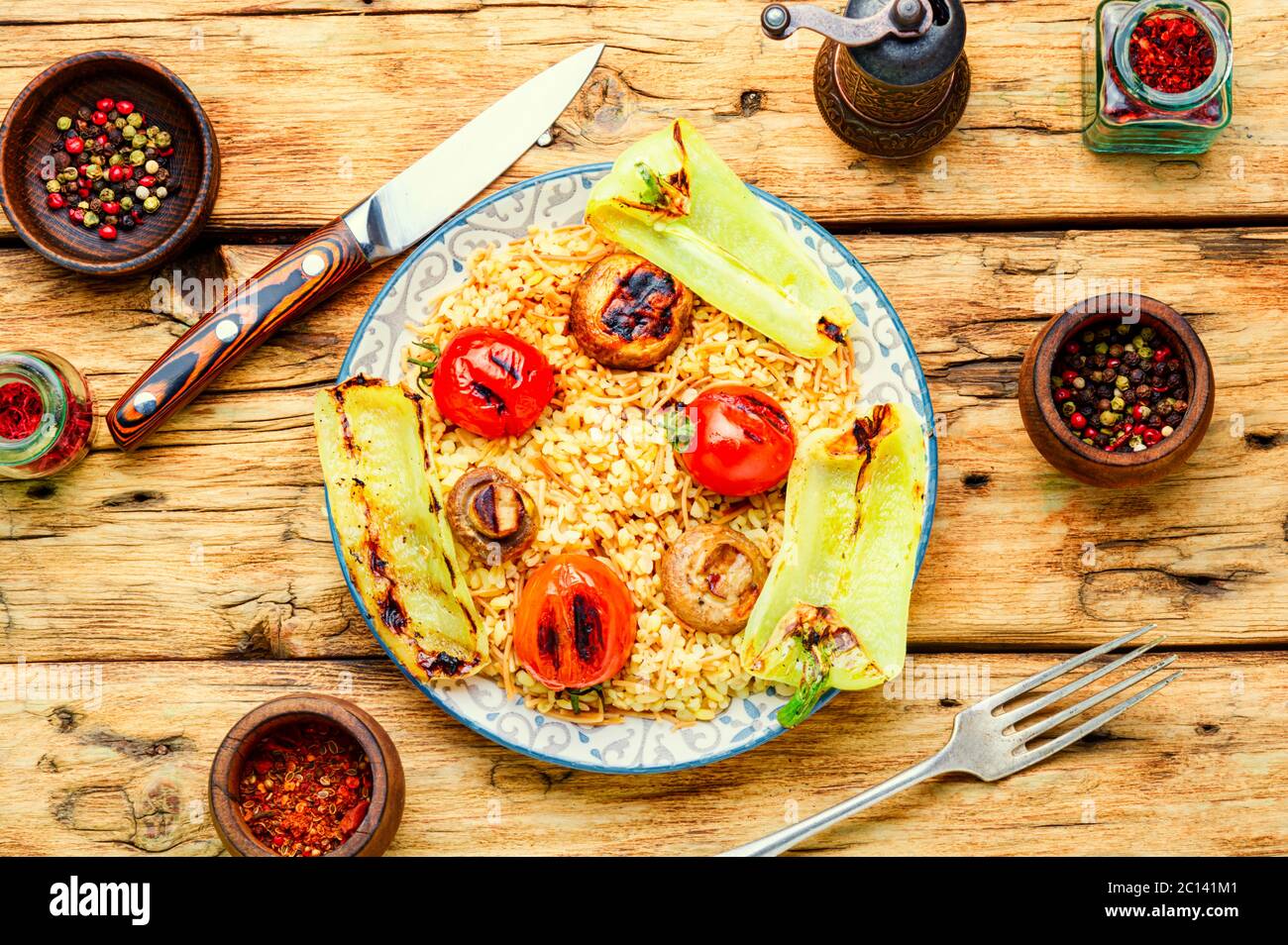 Classic Turkish pilaf with noodles.Turkish rice, grilled rice with ...