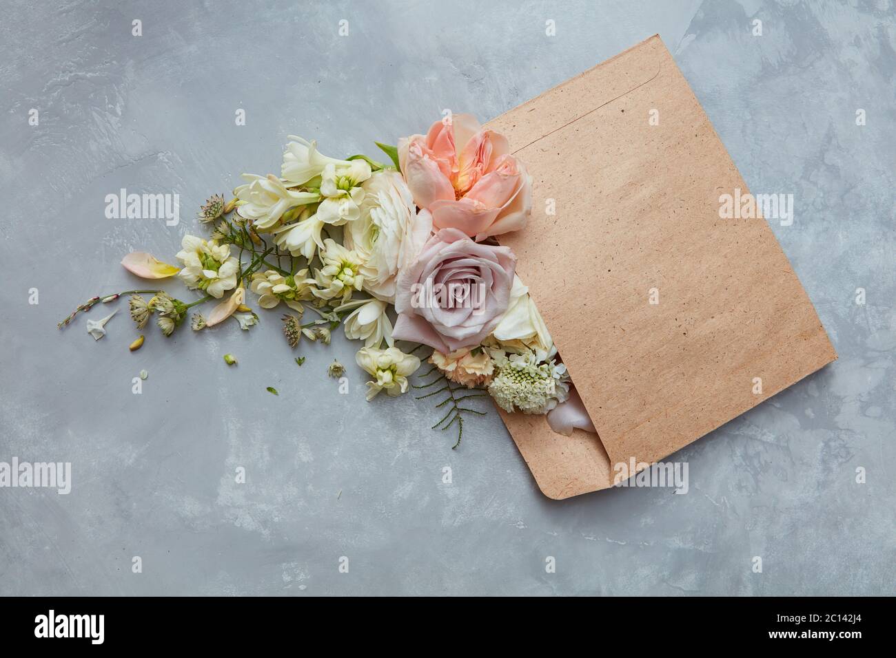 Romantic envelope with flowers Stock Photo - Alamy