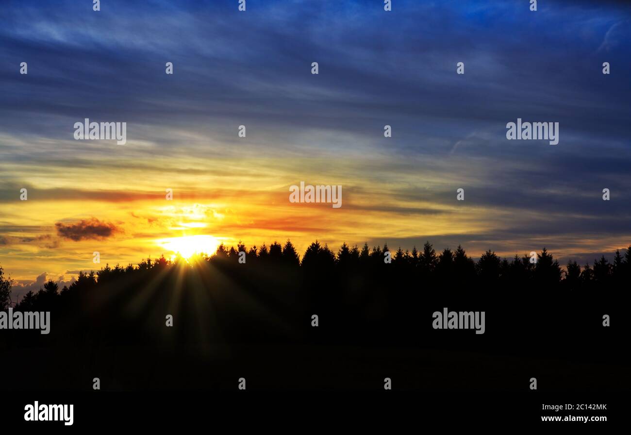 Sunrise over black forest mist Stock Photo - Alamy