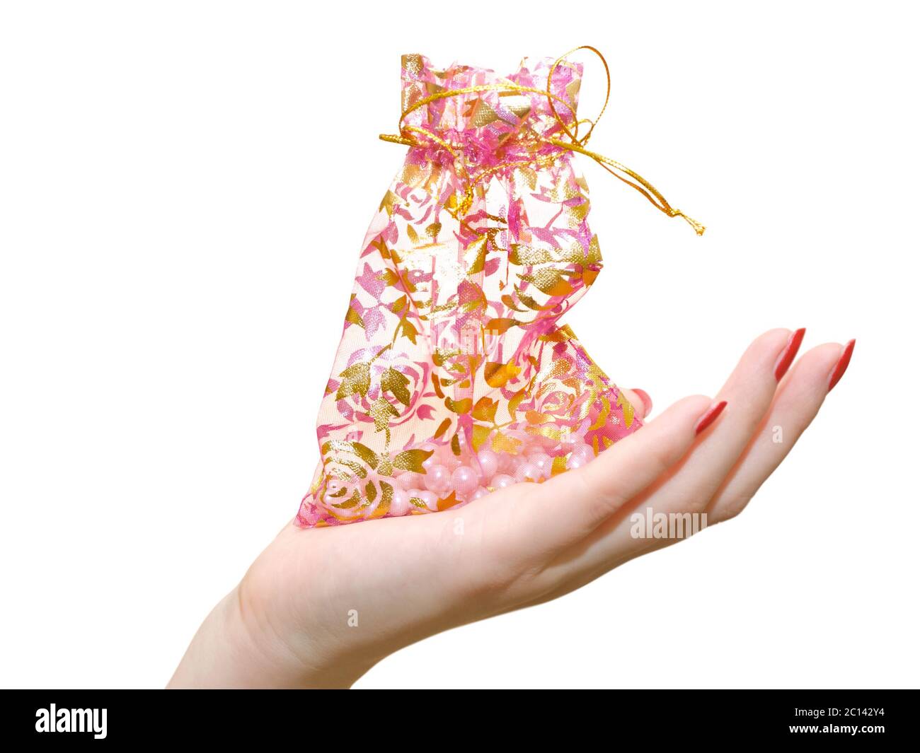 Gift Sack on Woman Hand Stock Photo - Alamy