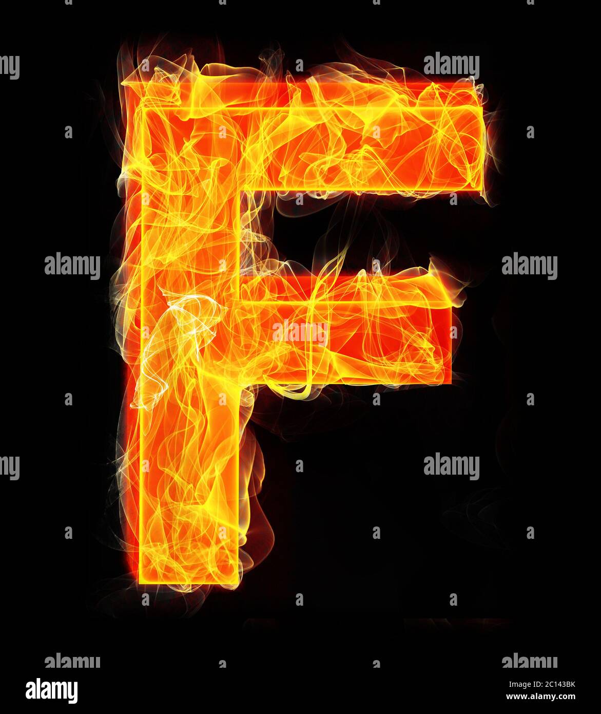 Burning letters as alphabet type F Stock Photo - Alamy