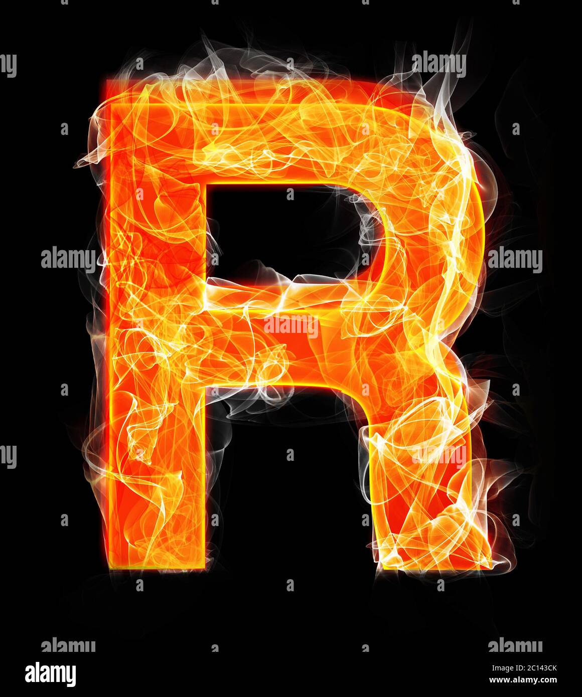 Burning letters as alphabet type R Stock Photo - Alamy