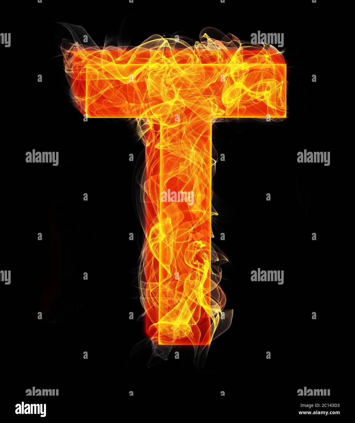 Burning letters as alphabet type T Stock Photo - Alamy