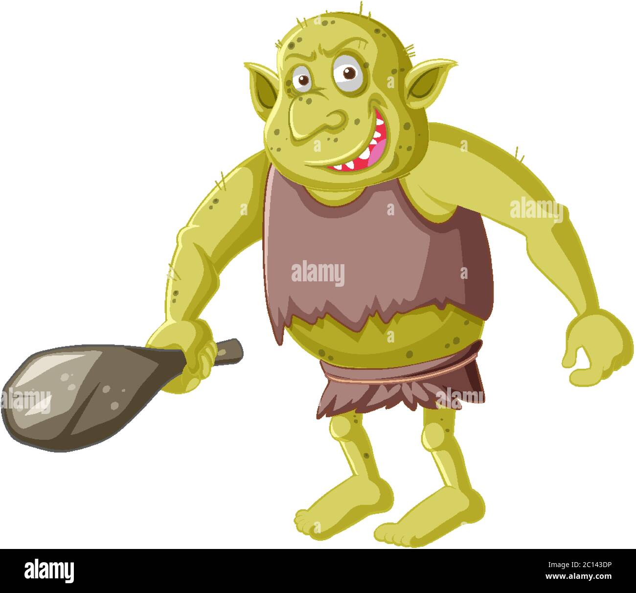 Yellow goblin or troll holding hunting tool in cartoon character ...