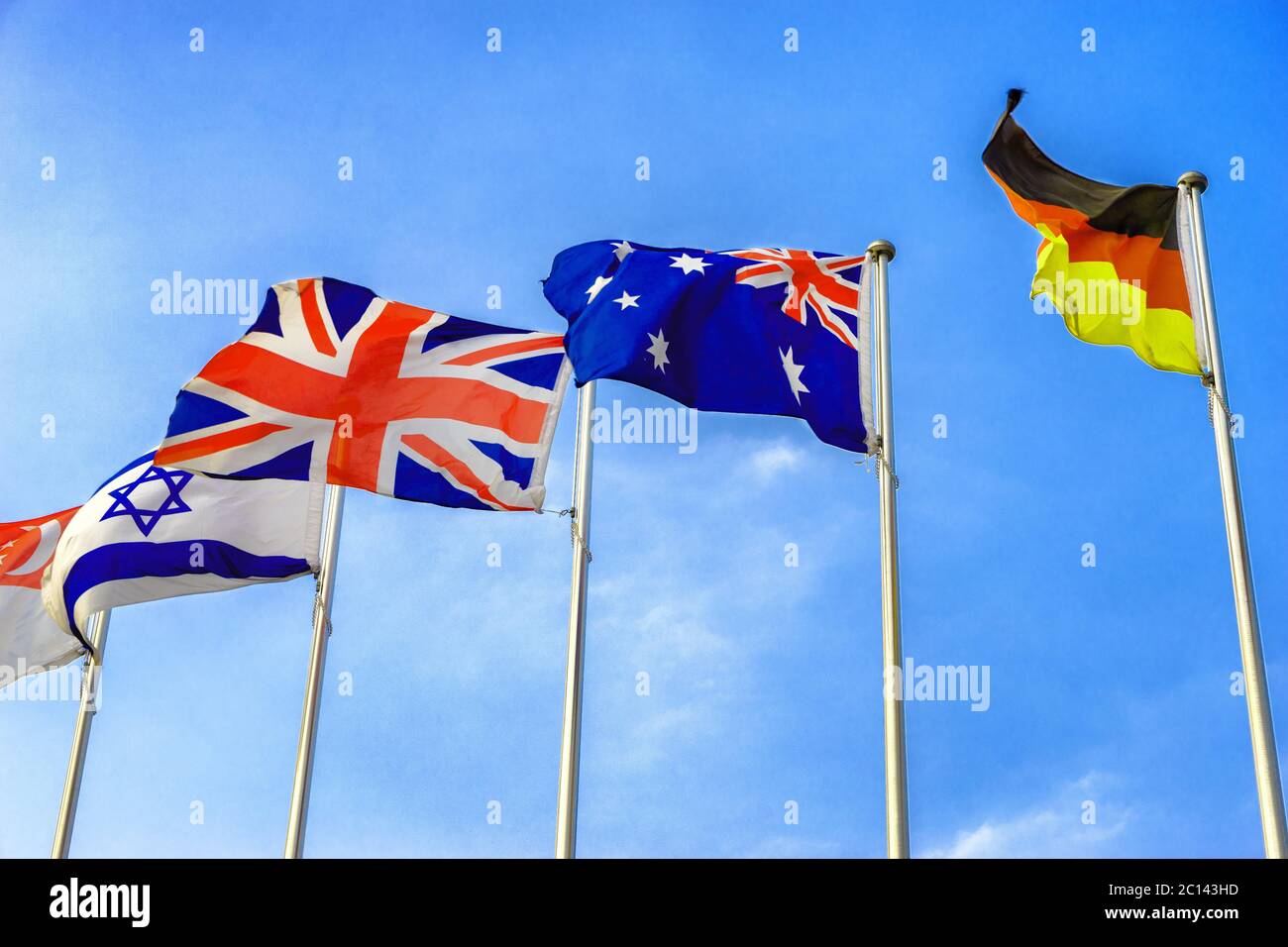 national flags flying in wind Stock Photo - Alamy