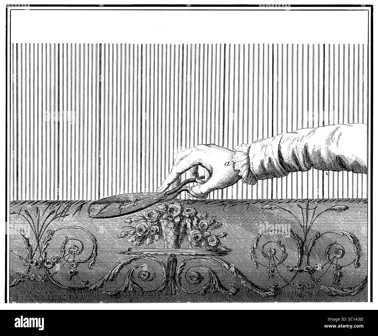 Antique illustration of how weaver clipping thread ends. Published in ...