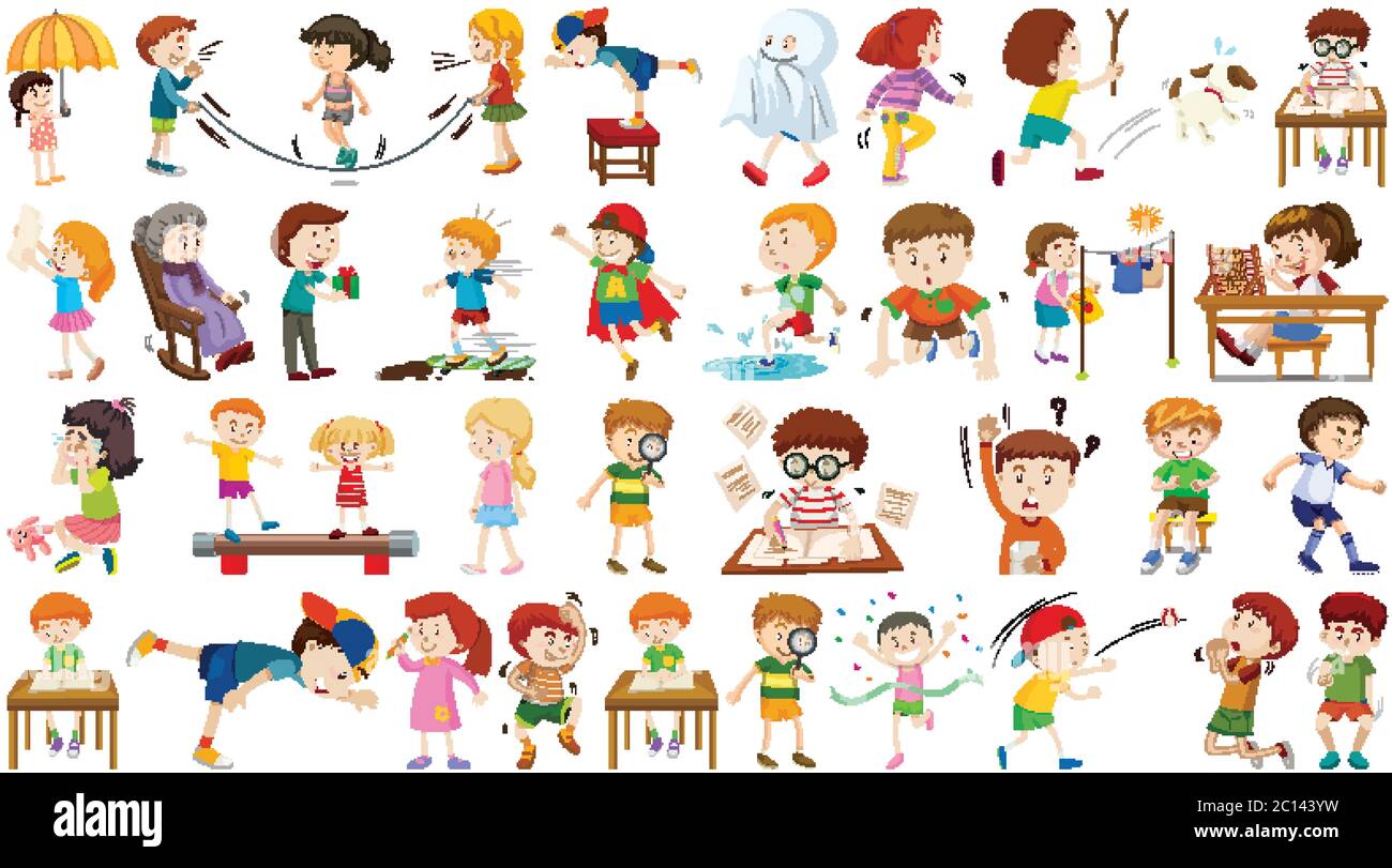 Set of cute kids cartoon character illustration Stock Vector Image ...