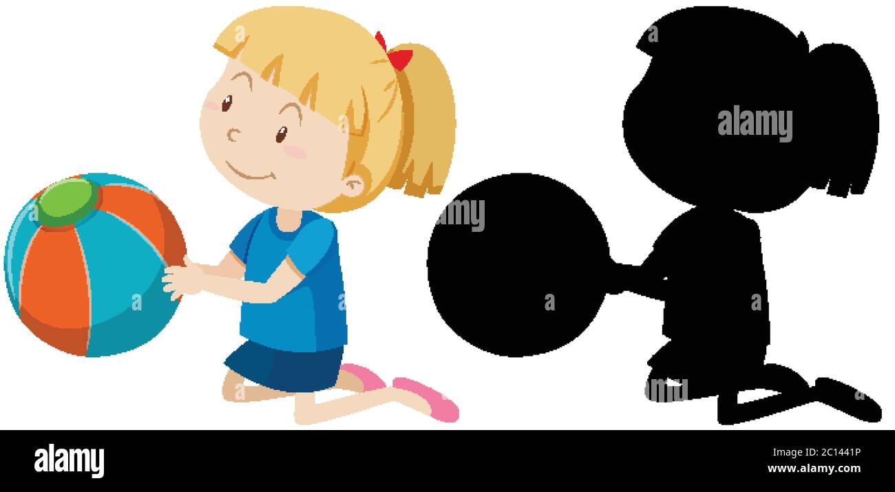 Girl holding the ball with its silhouette illustration Stock Vector ...