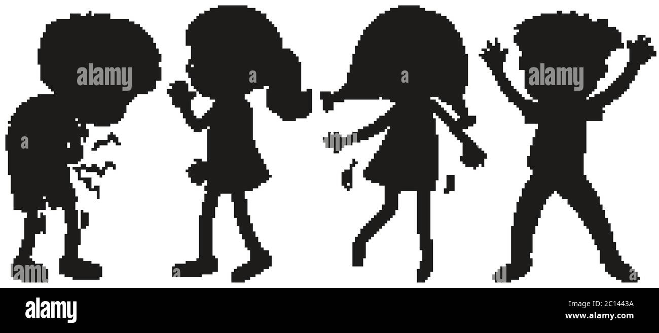 Set of different kid positions in silhouette illustration Stock Vector ...