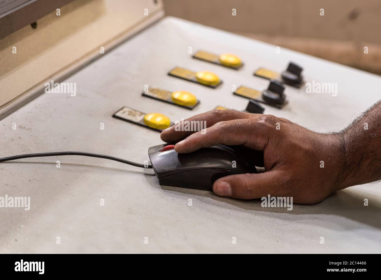 industrial work working with mouse, technology on a factory Stock Photo ...