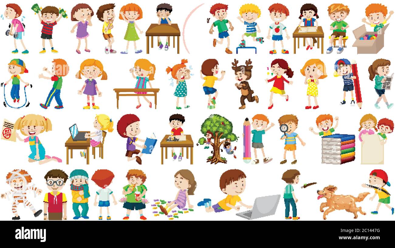 Set of cute kids cartoon character illustration Stock Vector Image ...