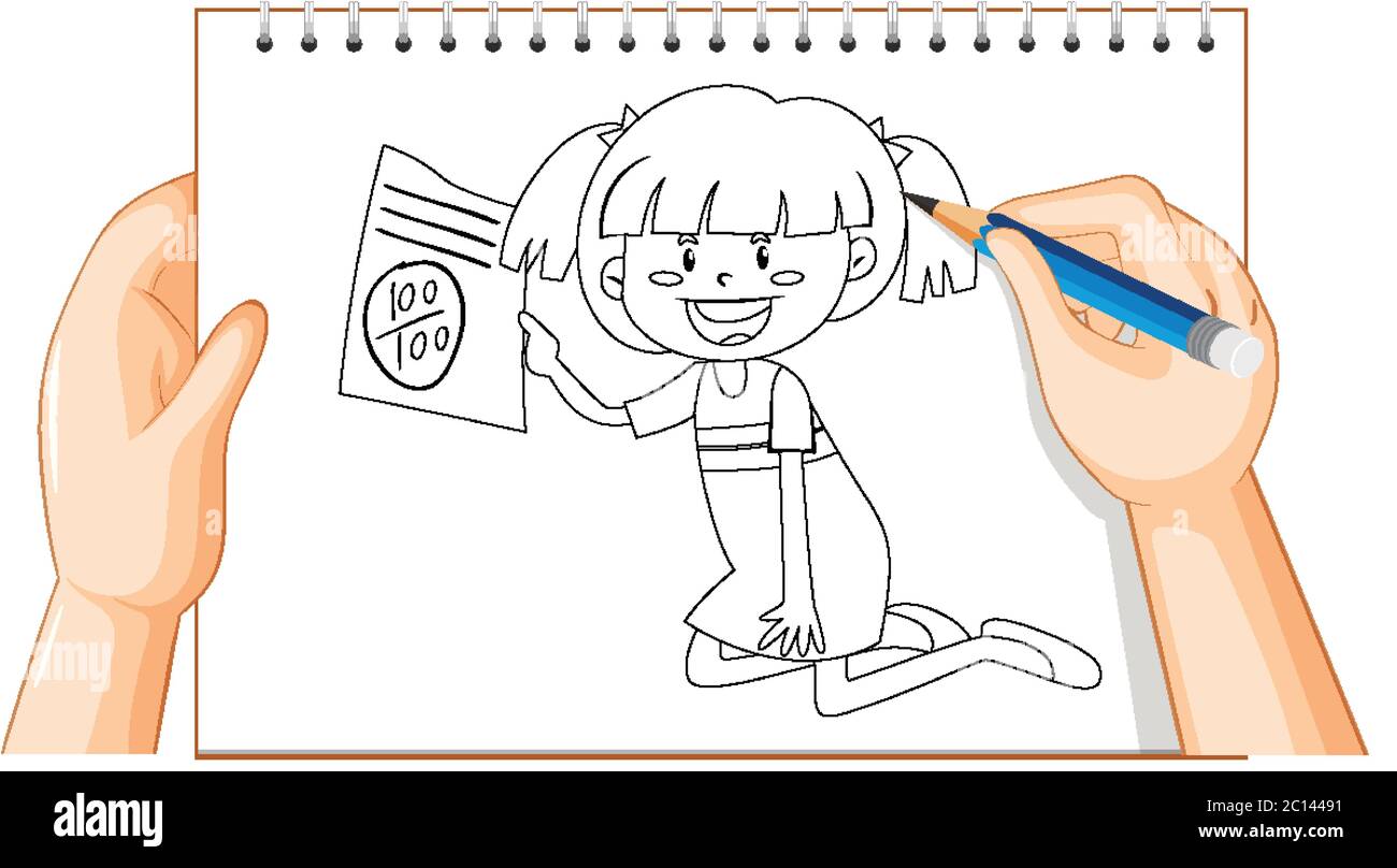 Hand writing of girl having good exam mark outline illustration Stock ...