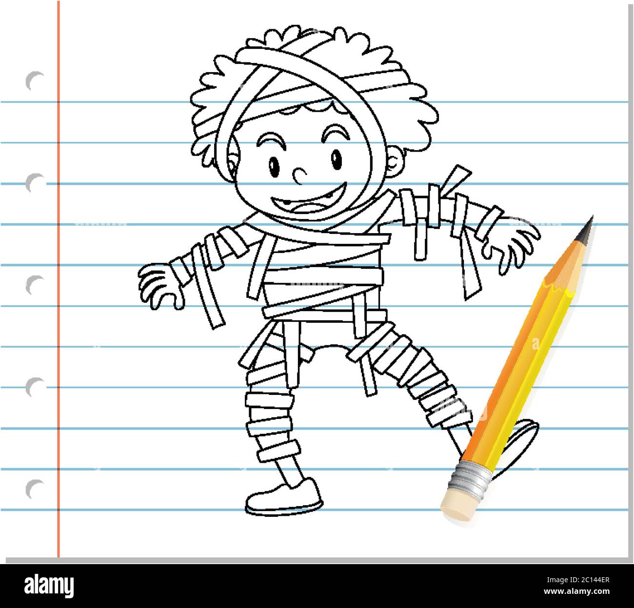 Hand drawing of boy in mummy costume outline illustration Stock Vector ...