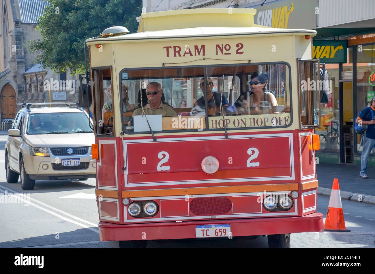 One of the Fremantle city tram / buses that carry tourists around the ...