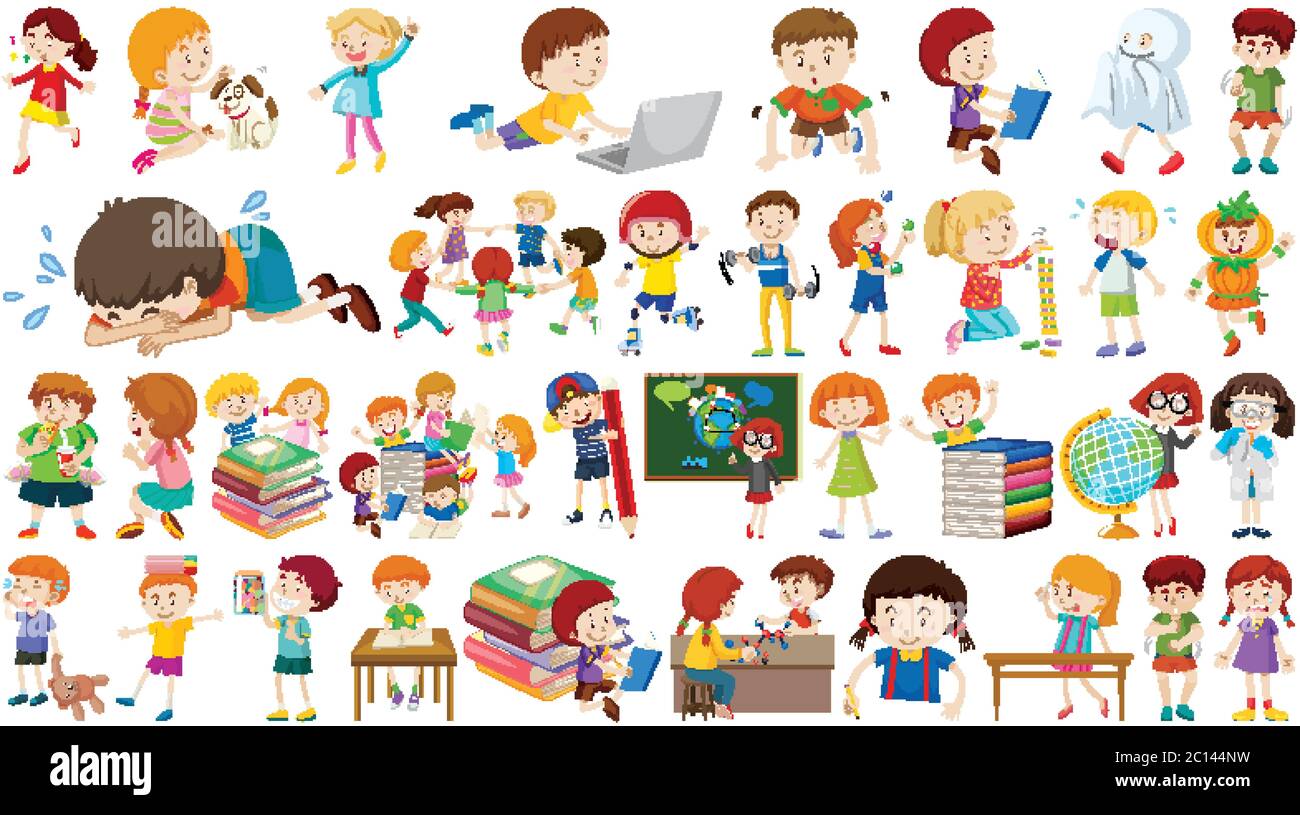 Set of cute kids cartoon character illustration Stock Vector Image ...